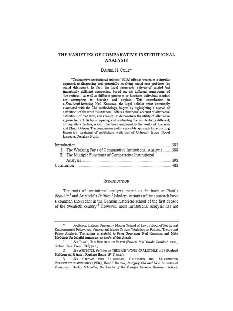 Daniel Cole. The Varietiesof Comparative Institutional Analysis | PDF ...