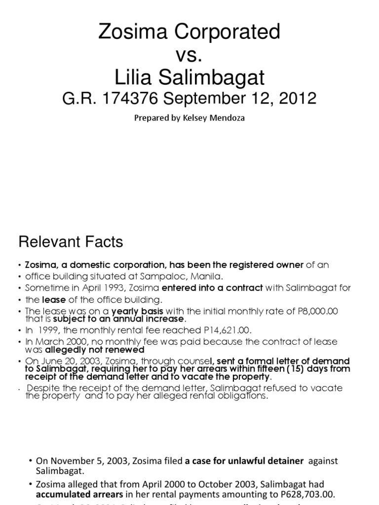Zosima vs. Salimbagat | Download Free PDF | Lease | Public Law