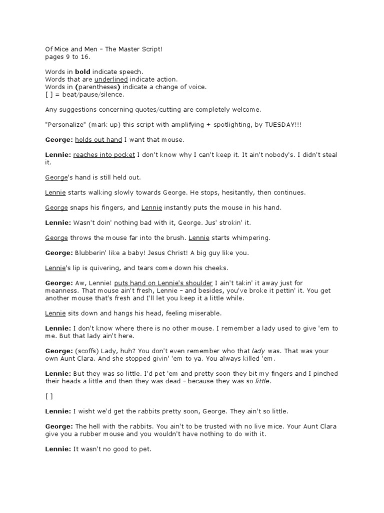 Of Mice and Men Master Script