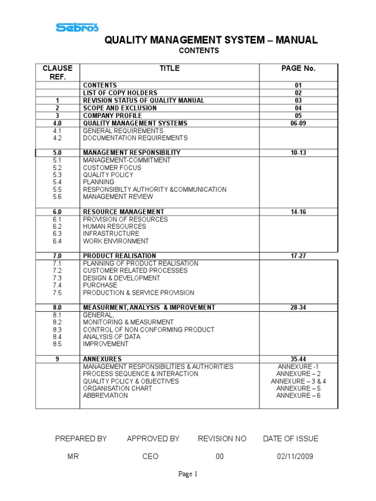 Sebros QMS Manual | PDF | Calibration | Quality Management System