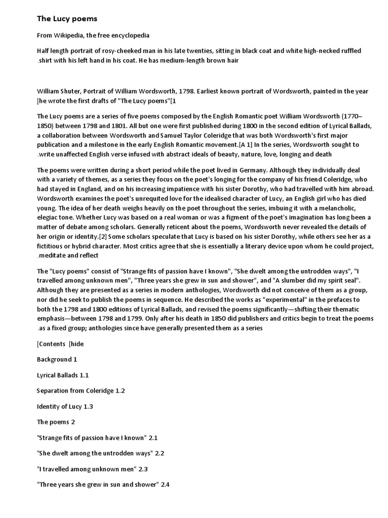 The Lucy Poems | PDF | English Poetry | English Language Literature