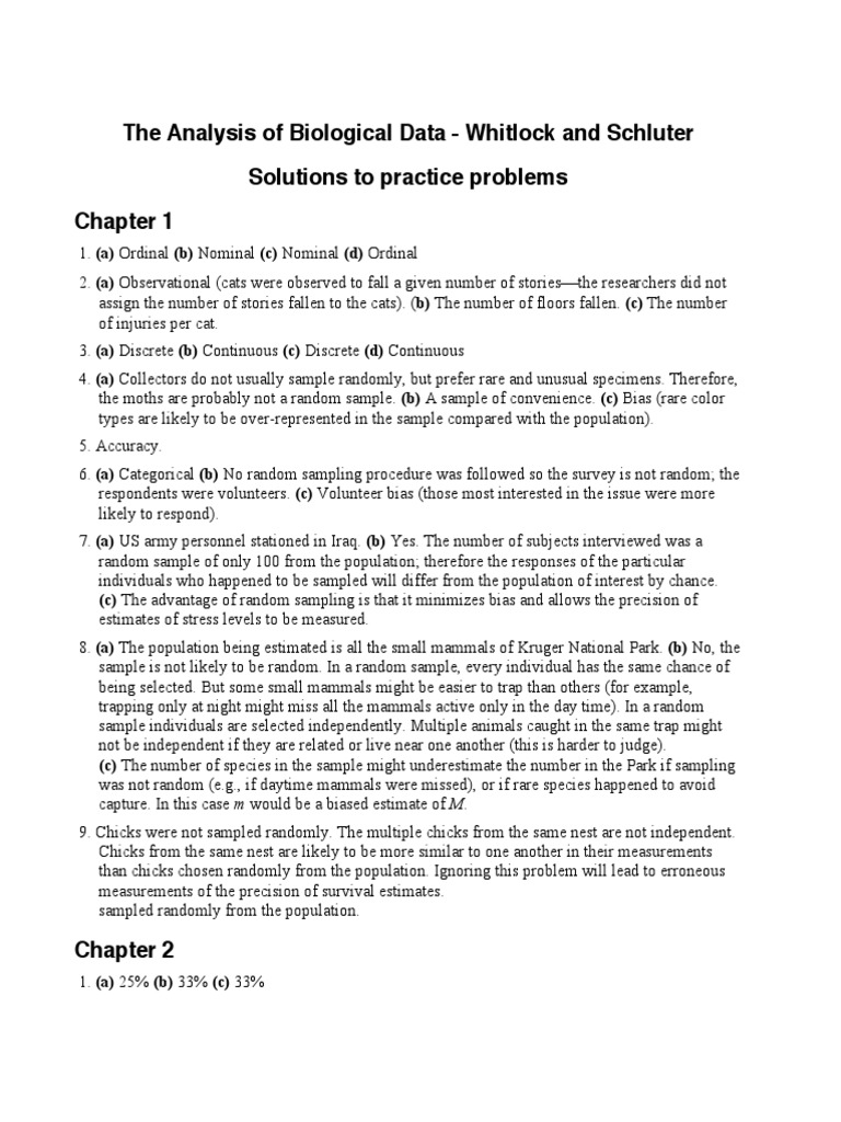 The Analysis of Biological Data Practice Problem Answers | PDF ...