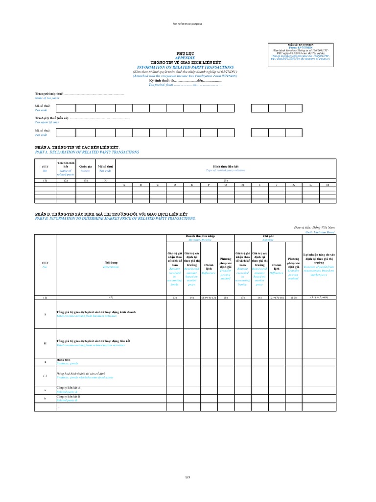 Transfer Pricing Form No. 03-7-TNDN | PDF