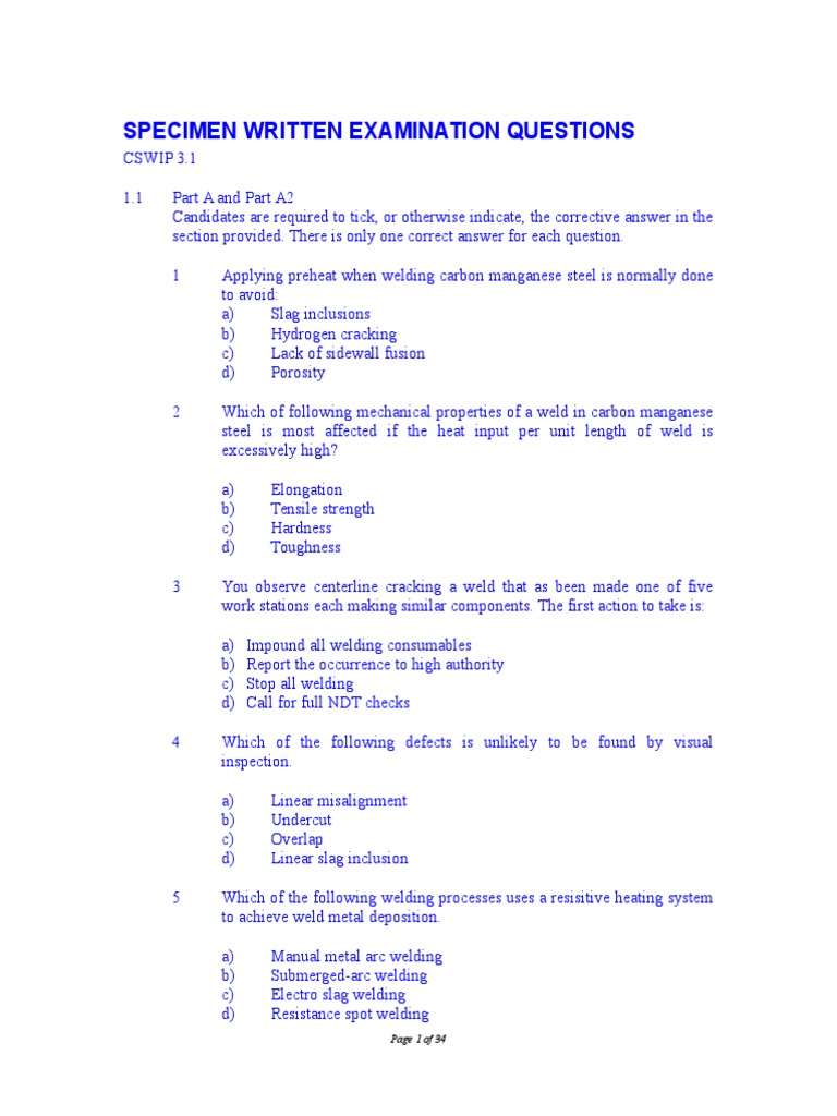 9 Cswip 3.1 Welding Notes Unsolved Question With Given Answers Table ...