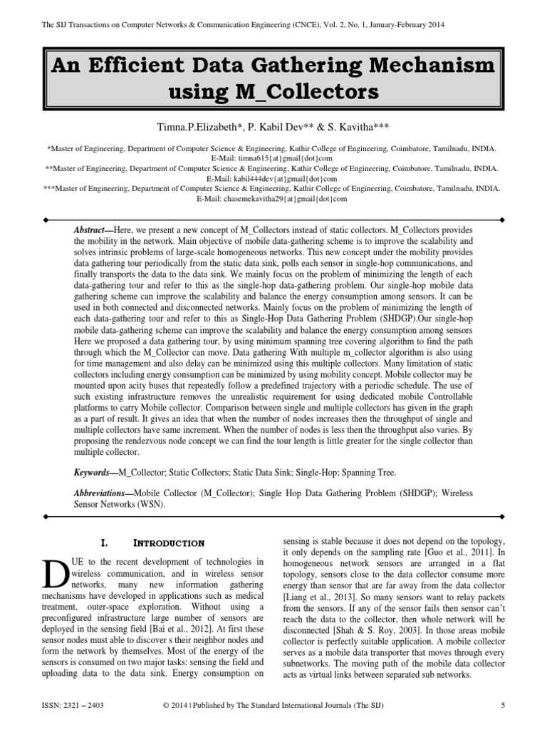 An Efficient Data Gathering Mechanism Using M - Collectors | PDF | Wireless Sensor Network ...