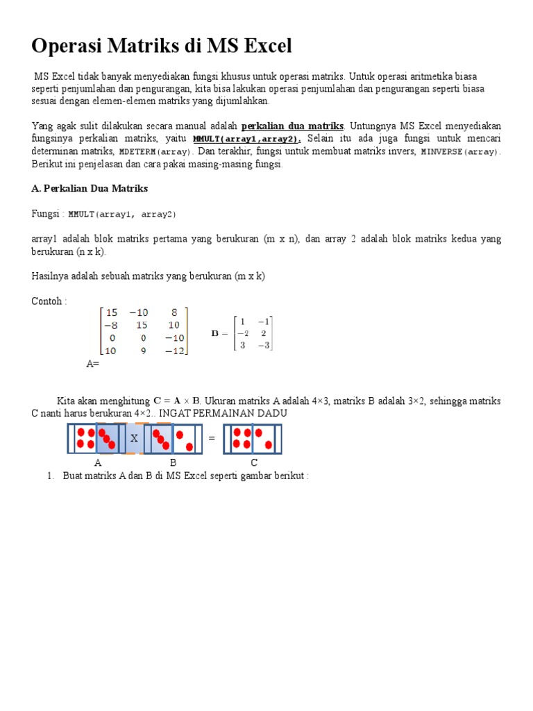 Operasi Matriks Di Ms Excel | PDF