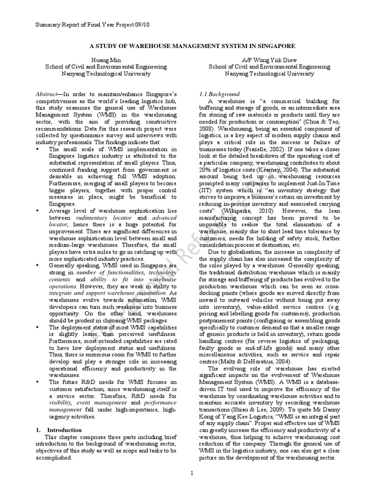 A Study of Warehouse Management System in Singapore | PDF | Warehouse ...