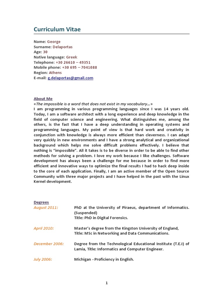 George Delaportas - English CV | PDF | Business