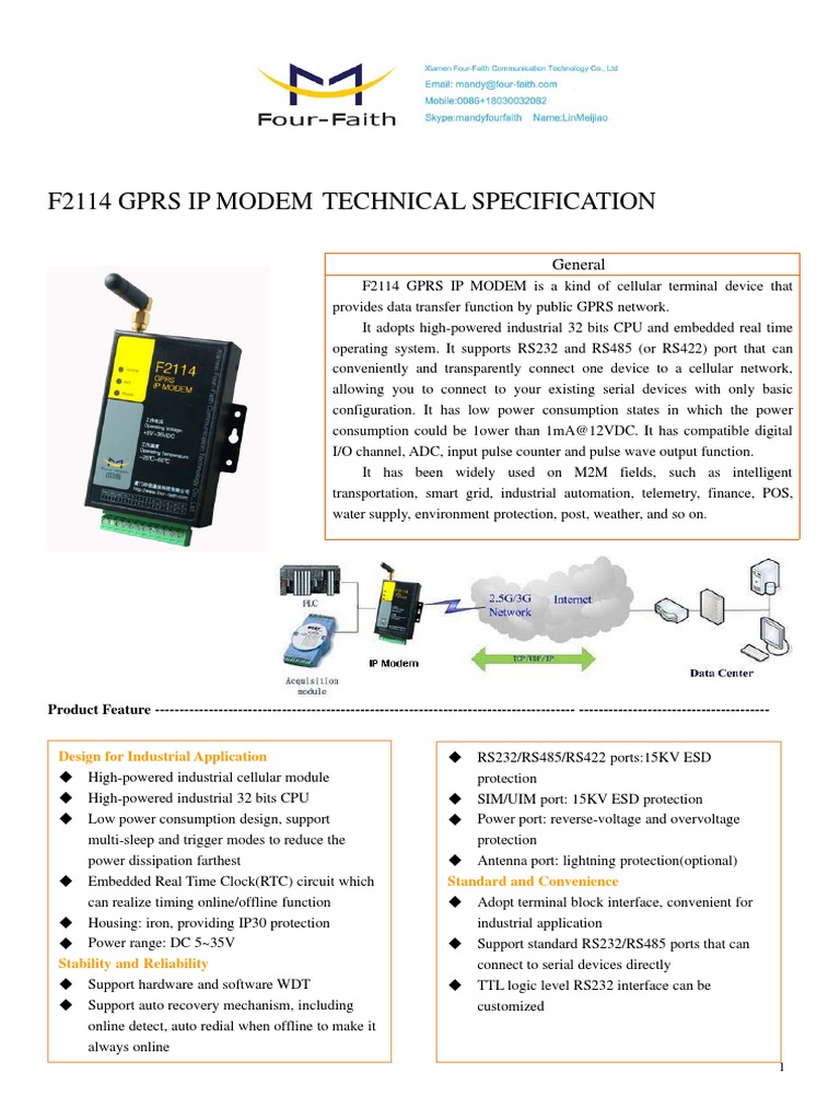f2114 Gprs Ip Modem Technical Specification | PDF | Input/Output ...