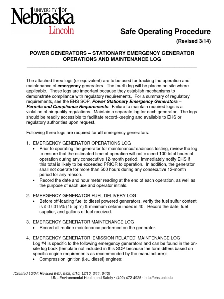 Generator Emergency Log | PDF | Diesel Engine | Engines