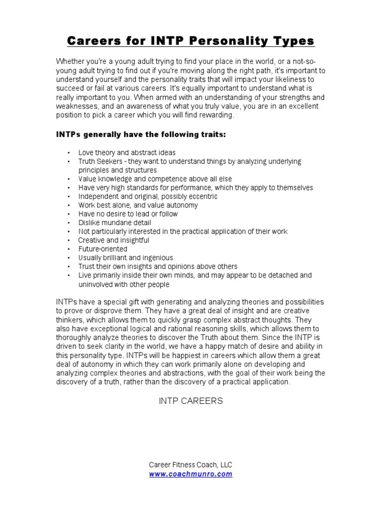 INTP Careers | Download Free PDF | Psychoanalysis | Epistemology
