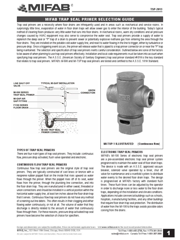 Trap Seal Primer Installation Guide | PDF | Valve | Hydraulic Engineering