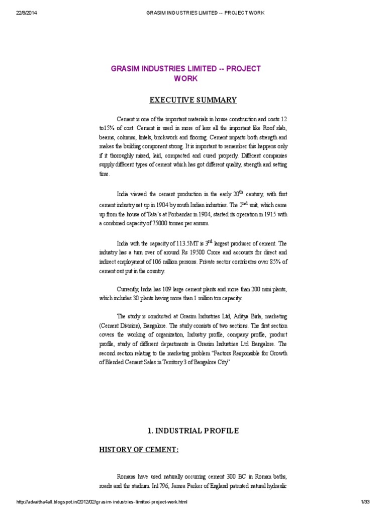 Grasim Industries Limited - Project Work | PDF | Rayon | Cement