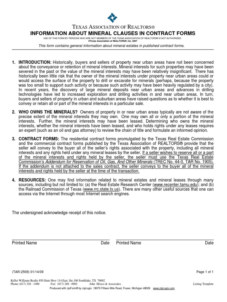 info about mineral clauses in contract forms - 1142009 ts95421 ...