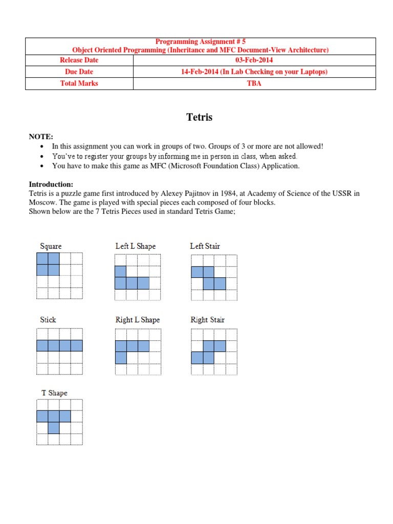 HW 5 (Tetris) | PDF | Array Data Type | Integer (Computer Science)