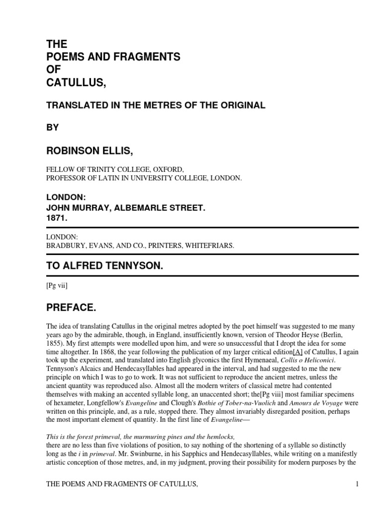 The Poems and Fragments of Catullus by Catullus, Gaius Valerius, 84 BC ...