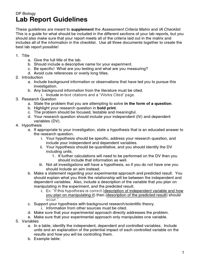 Lab Report Guidelines For Ib In Biology Experiment Statistics