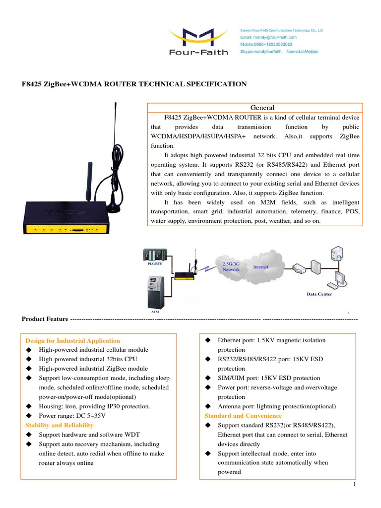 F8425 Zigbee+Wcdma Router Technical Specification: General | PDF | High ...