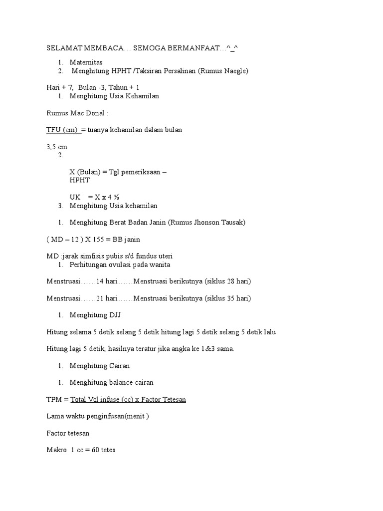 Rumus - Rumus Keperawatan | PDF