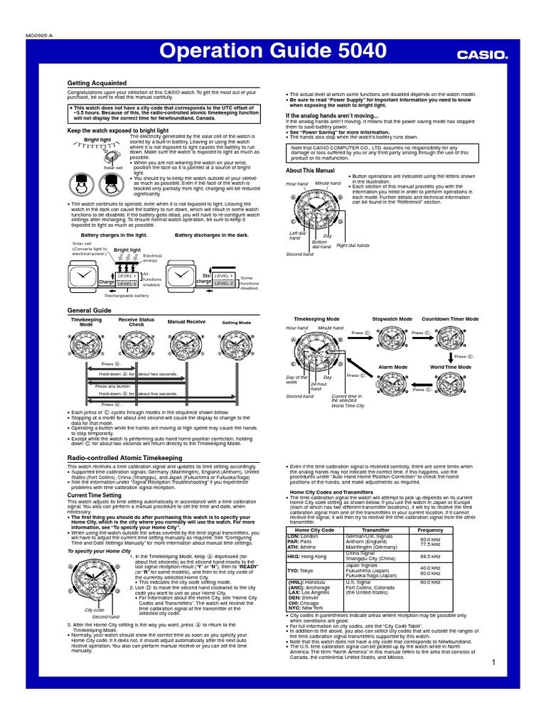 Module 5040 Casio G-Shock Watch | PDF | Watch | Daylight Saving Time