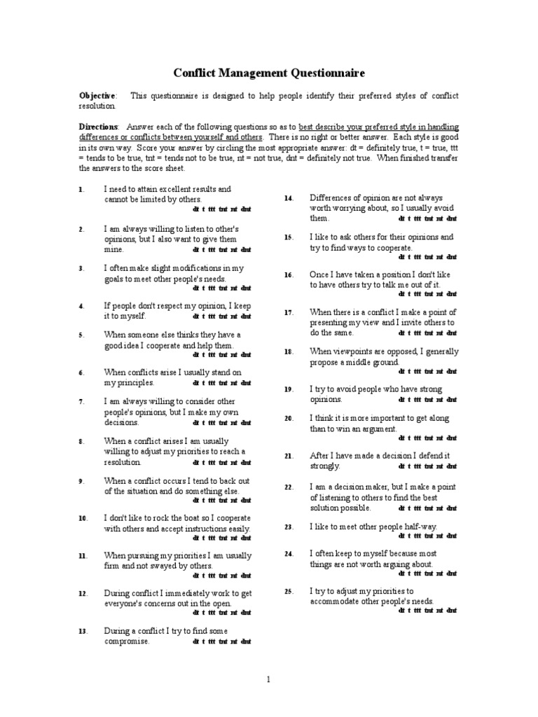 Conflict Management Questionnaire | PDF