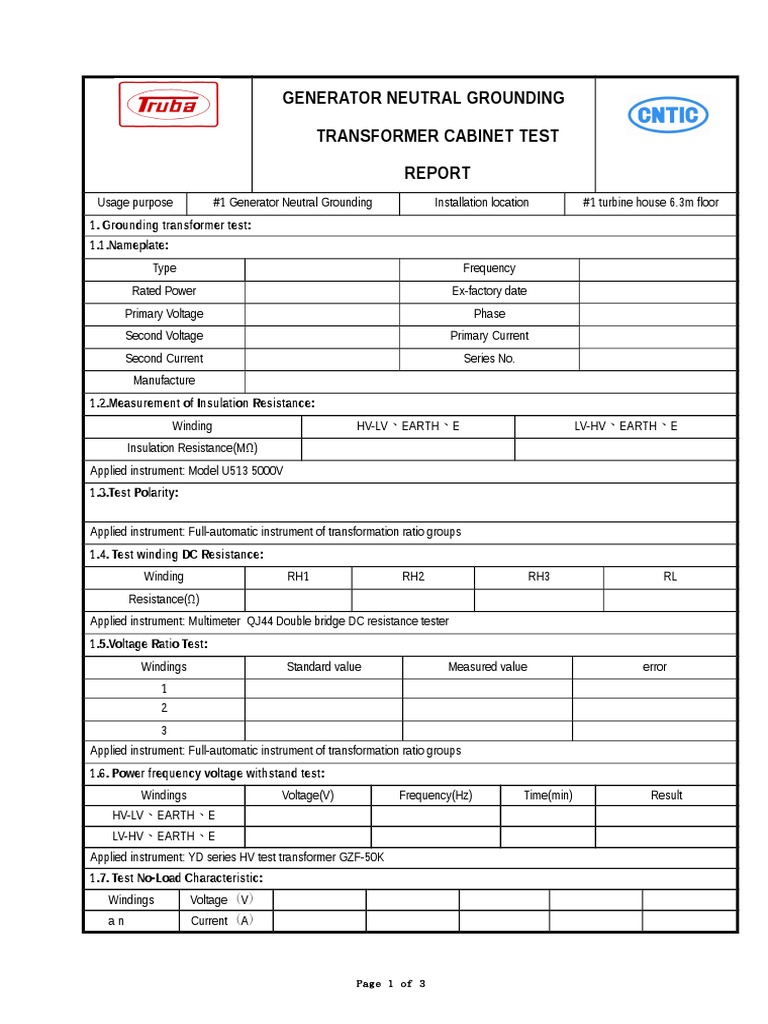Generator Neutral Grounding Test Report | PDF | Transformer | Electric ...