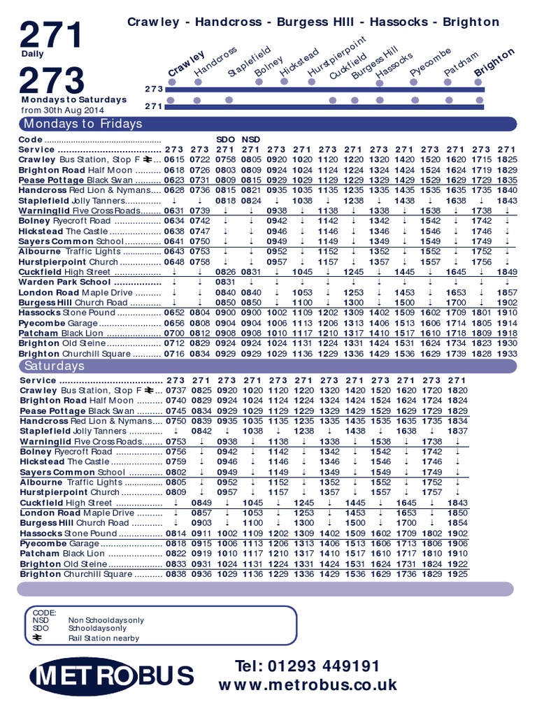 Route 271 and 273 Timetable 300814 | PDF | Travel