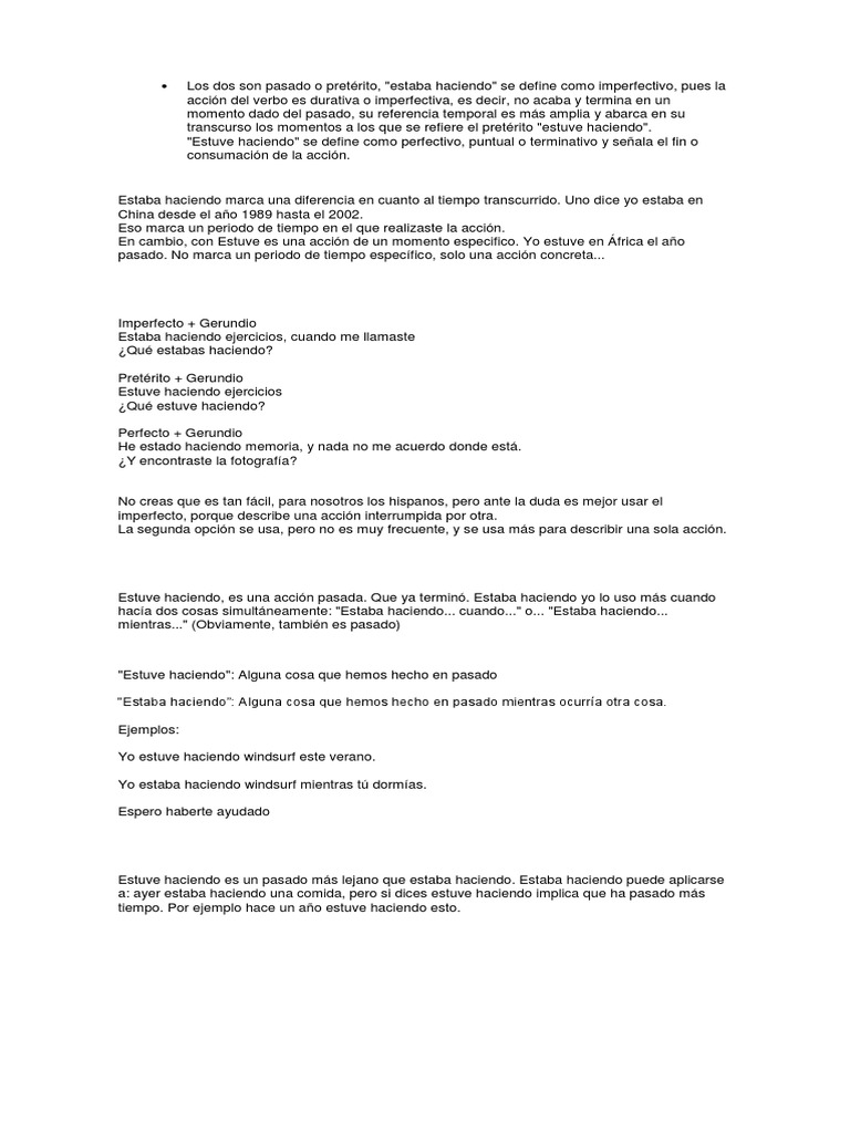 Diferencias entre "estaba" y "estuve" | PDF