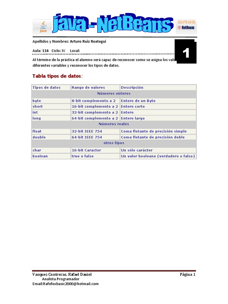 1 Java Netbeans | PDF | Tipo de datos | Números