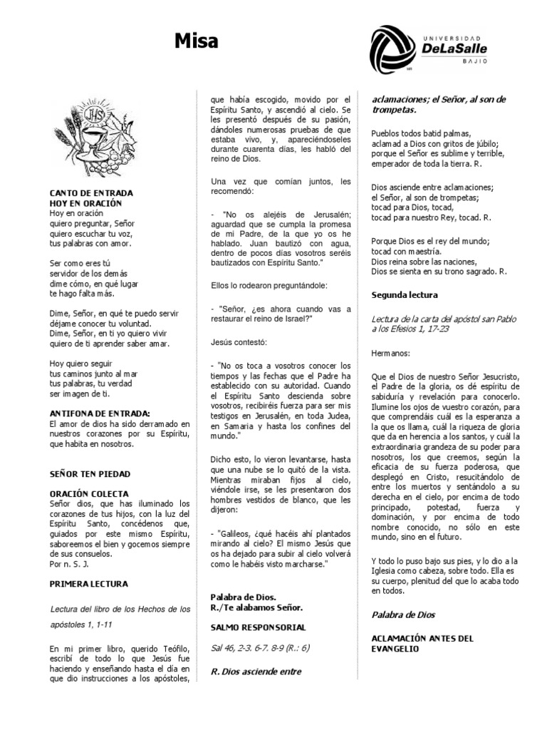 Formato Misa | PDF | Oración | espíritu Santo