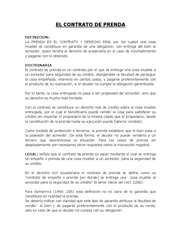 Definición y características de la prenda | PDF | Jurisprudencia ...