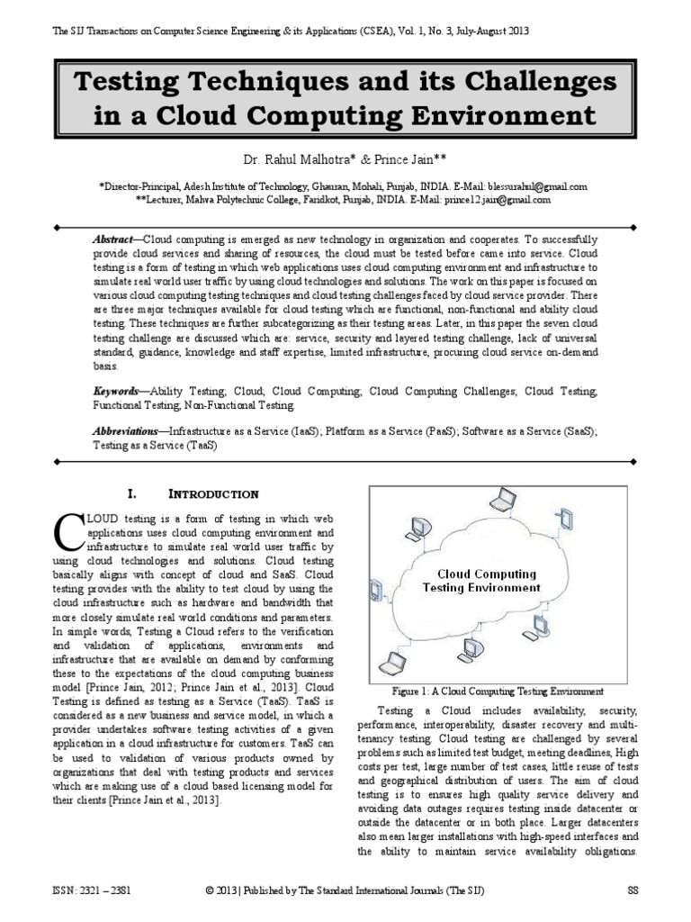 Testing Techniques and Its Challenges in A Cloud Computing Environment ...