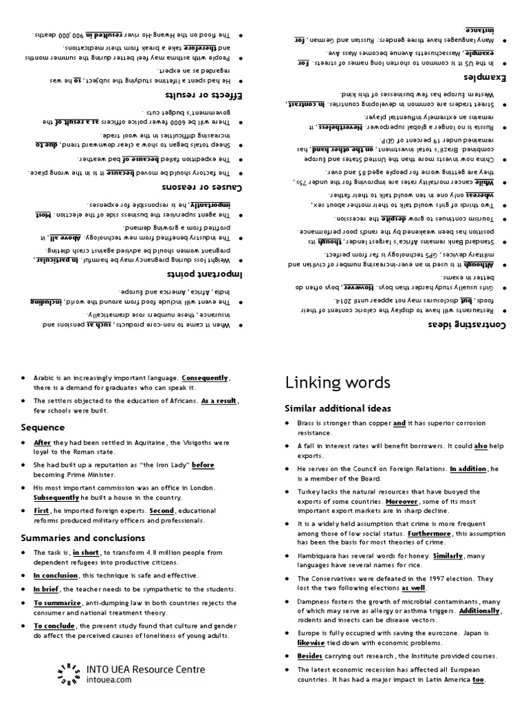 Linking Words: Similar Additional Ideas Sequence | PDF | Economies ...