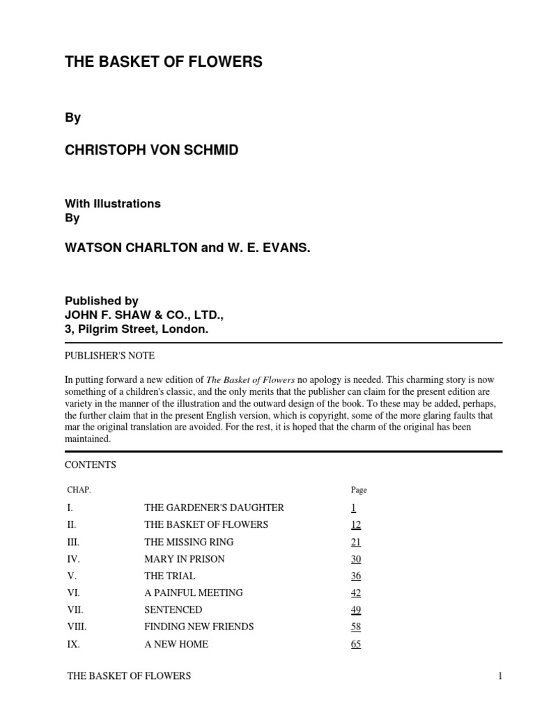 The Basket of Flowers by Schmid, Christoph Von, 1768-1854 | PDF | Theft ...