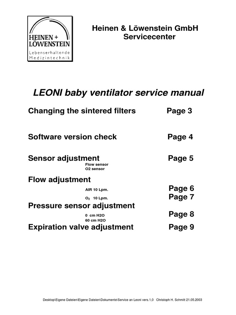 Heinen & Löwenstein Leoni Baby Ventilator - Service Manual | PDF | Lung ...