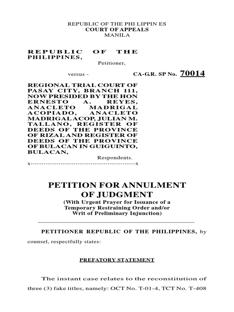 Petition for Annulment of Judgment | Judgment (Law) | Lawsuit
