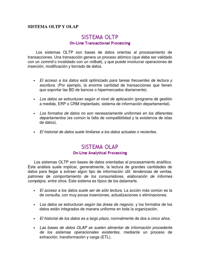 Sistema Oltp y Olap | PDF | Bases de datos | Datos