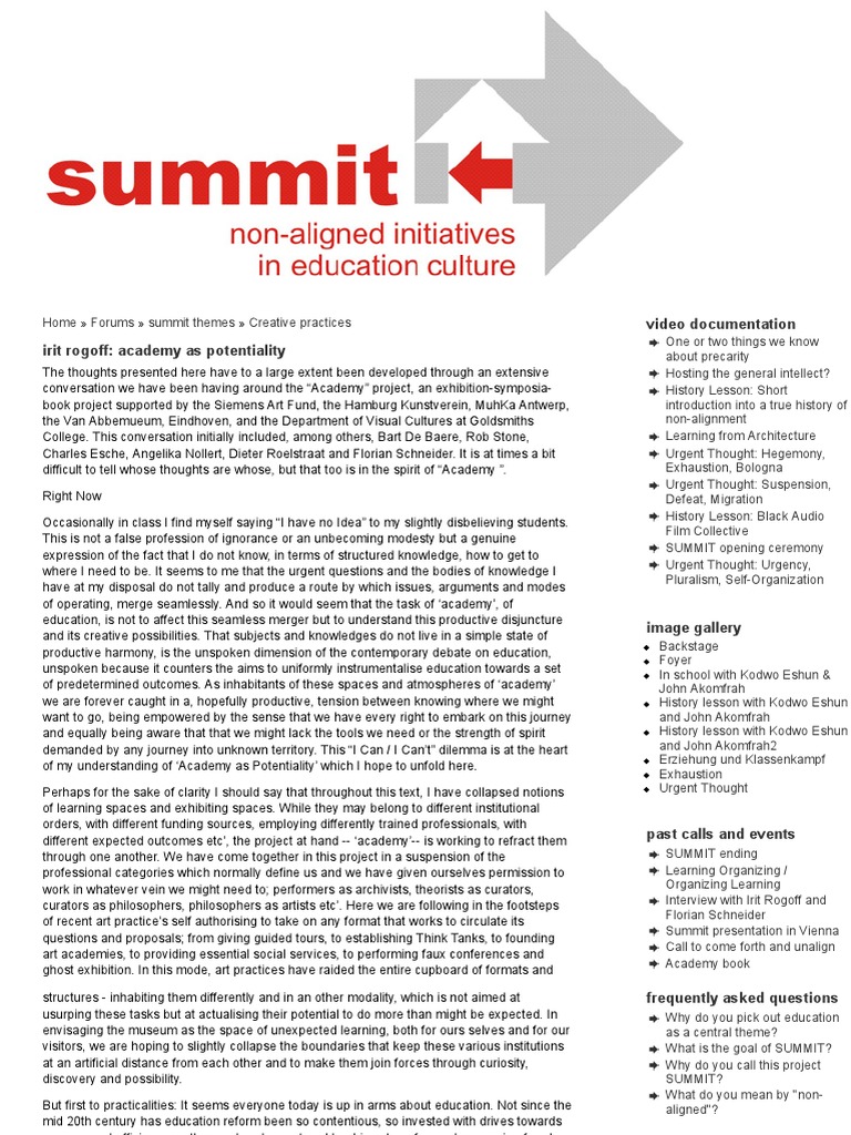 Irit Rogoff: Academy As Potentiality - Summit. Non Aligned Initiatives in Education Culture ...