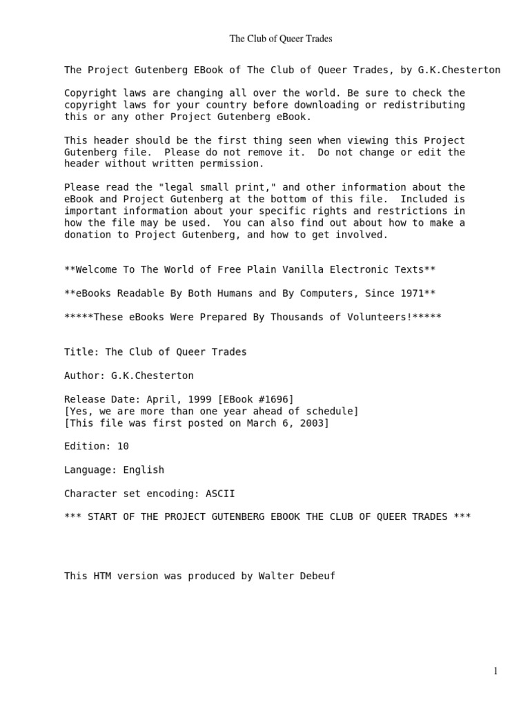 The Club of Queer Trades by Chesterton, G. K. (Gilbert Keith), 1874 ...
