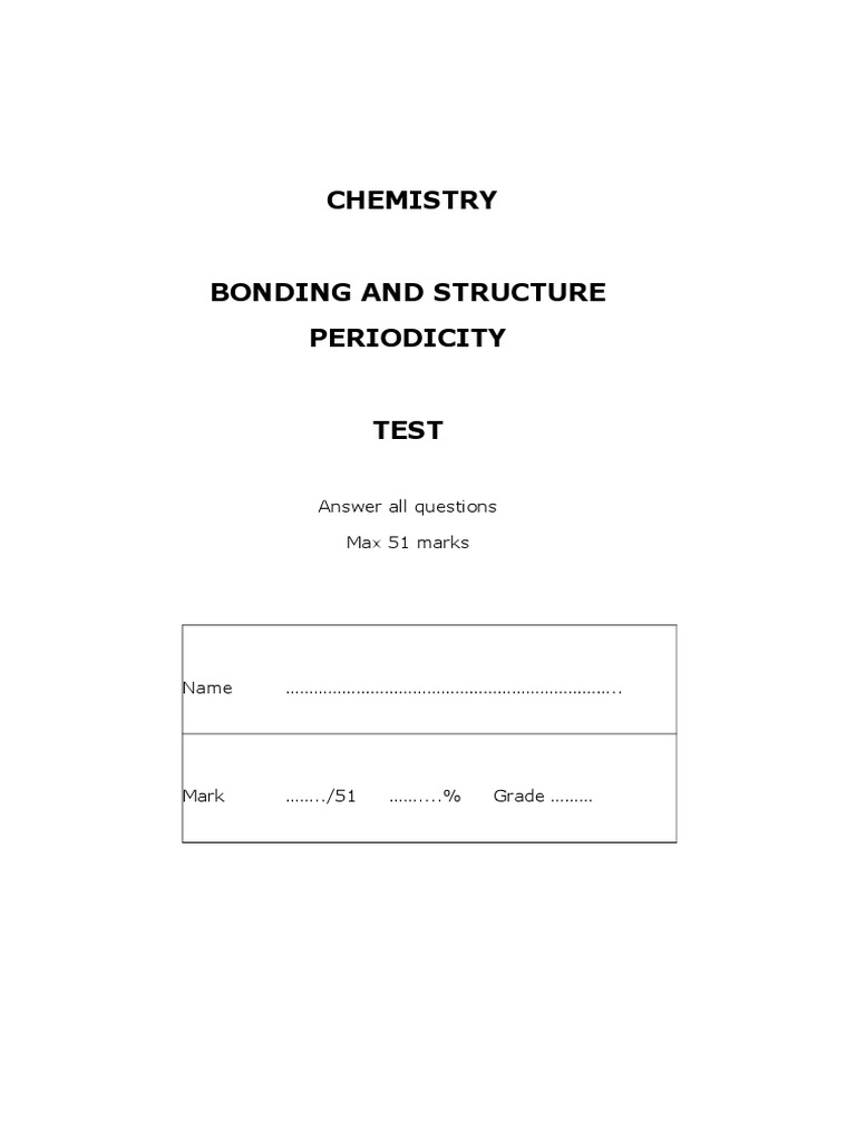 Test on Ionic and Covalent Bonding | PDF | Chemical Bond | Chemical ...