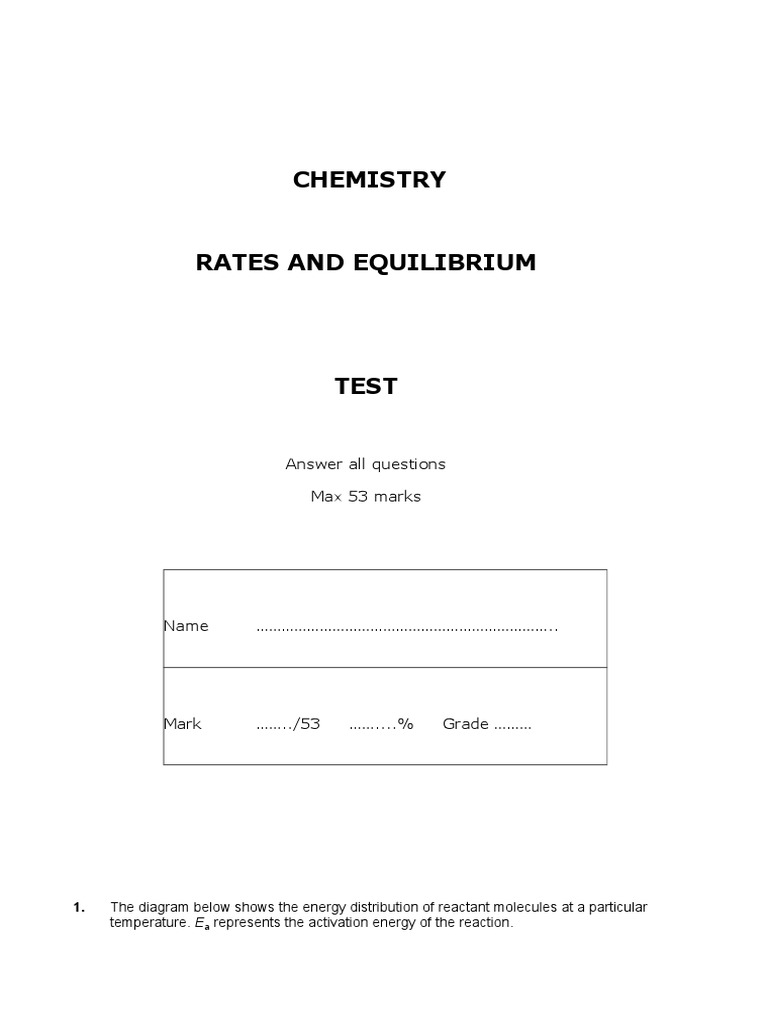 Reaction Rates and Equilibrium Test | PDF | Catalysis | Chemical Reactions