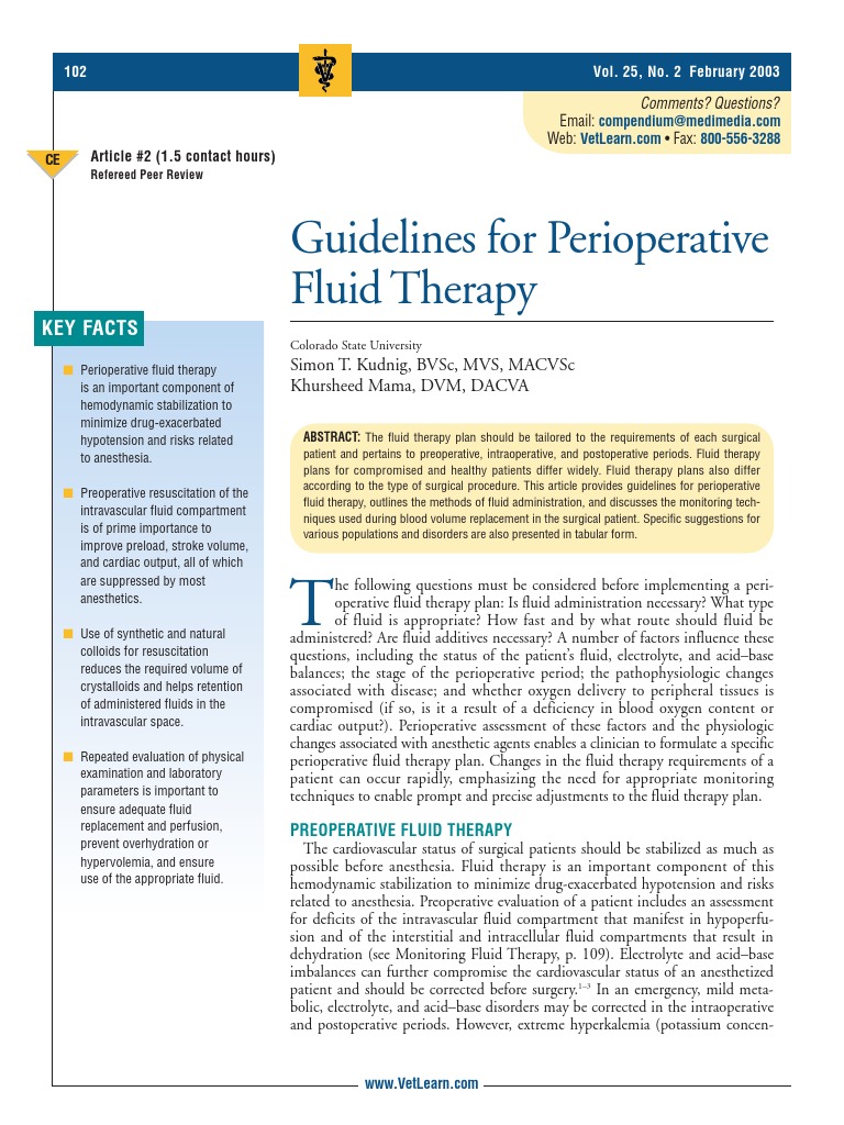 Perioperative Fluid Therapy Guide | PDF | Intravenous Therapy | Shock ...