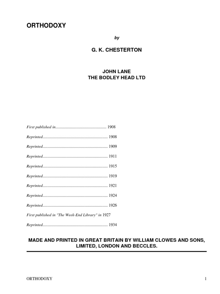 Orthodoxy by Chesterton, G. K. (Gilbert Keith), 1874-1936 | PDF ...