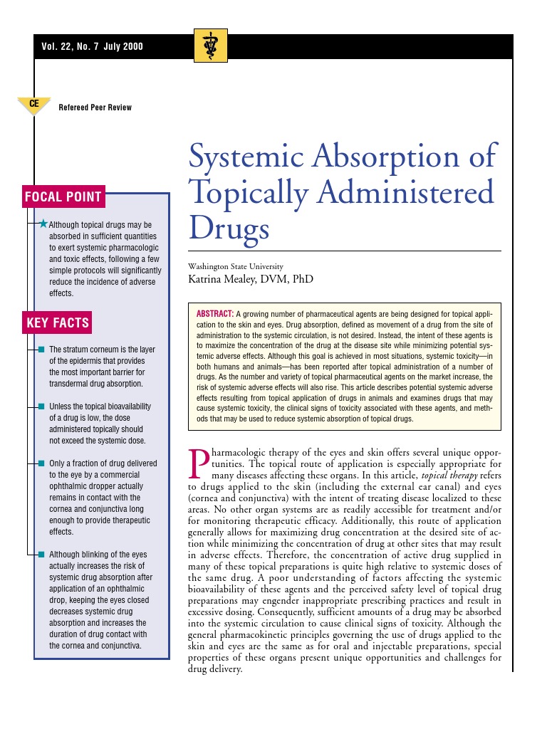 Systemic Absorption of Topically Administered Drugs | PDF | Topical ...