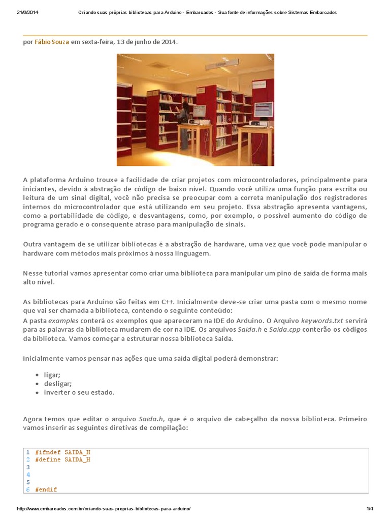 Criando Suas Próprias Bibliotecas para Arduino PDF | PDF | Arduino ... Criando Suas Próprias Bibliotecas para Arduino PDF | PDF | Arduino ...