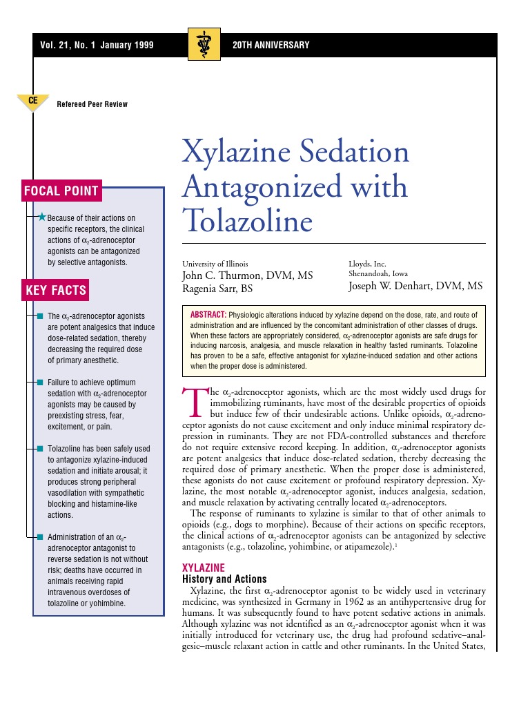 Xylazine Sedation Antagonized With Tolazoline | Receptor Antagonist ...