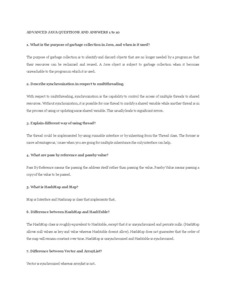 Advanced Java Questions And Answers 1 To 10 Pdf Class Computer Programming Method
