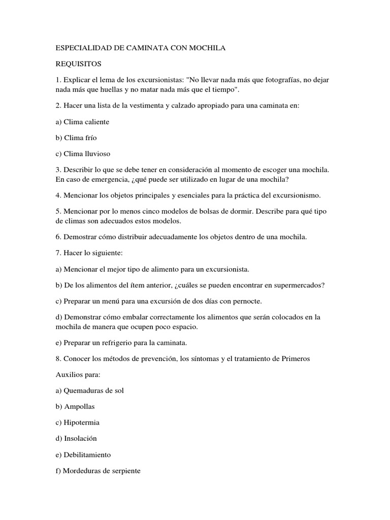 Especialidad de Caminata Con Mochila | PDF Especialidad de Caminata Con Mochila | PDF