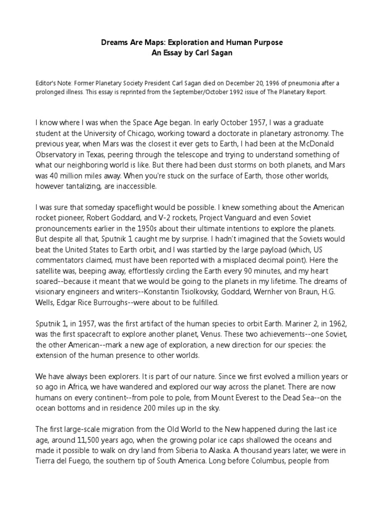 Carl Sagan - Dreams Are Maps - Exploration and Human Purpose (From The ...