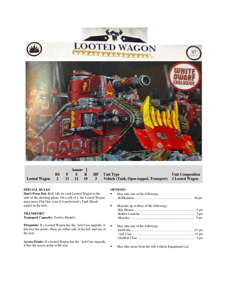 Ork Looted Wagon Datasheet | PDF | Vehicles | Land Vehicles